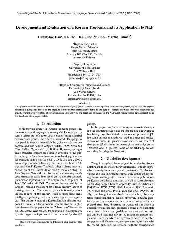 (PDF) Development and Evaluation of a Korean Treebank and its ...