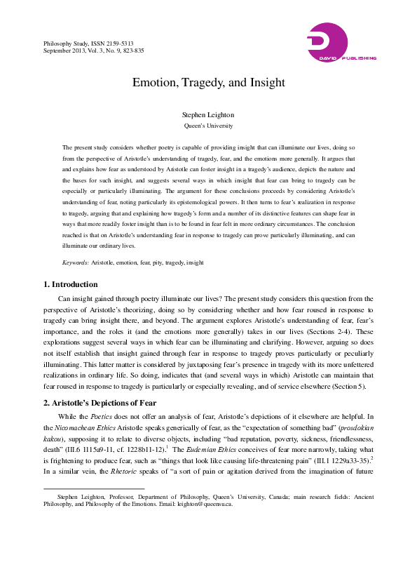 (PDF) Emotion, Tragedy and Insight