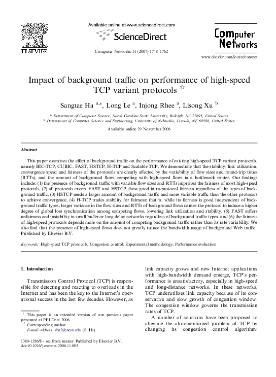 (PDF) Impact of background traffic on performance of high-speed TCP variant protocols