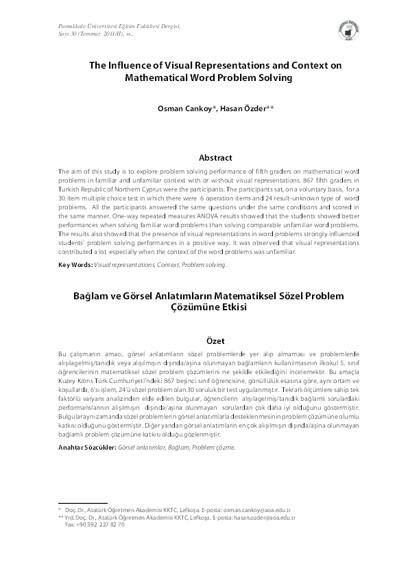 (PDF) The Influence of Visual Representations and Context on Mathematical Word Problem Solving