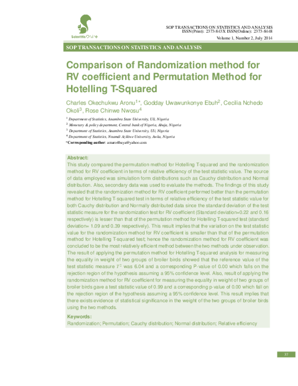 (PDF) COMPARISON OF RANDOMIZATION METHOD FOR RV COEFFICIENT AND ...