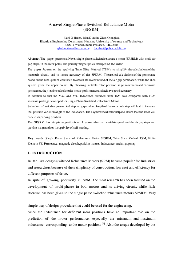 Pdf A Novel Single Phase Switched Reluctance Motor Spsrm