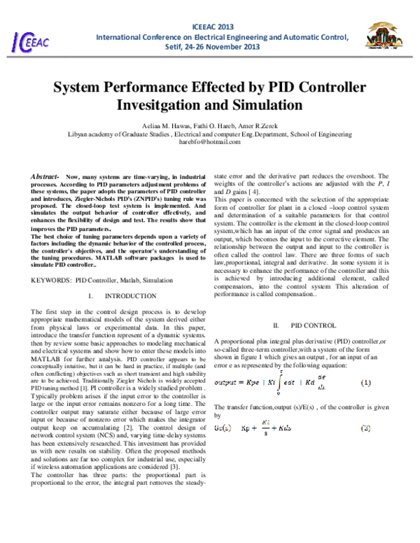 (PDF) System Performance Effected by PID Controller Invesitgation and Simulation