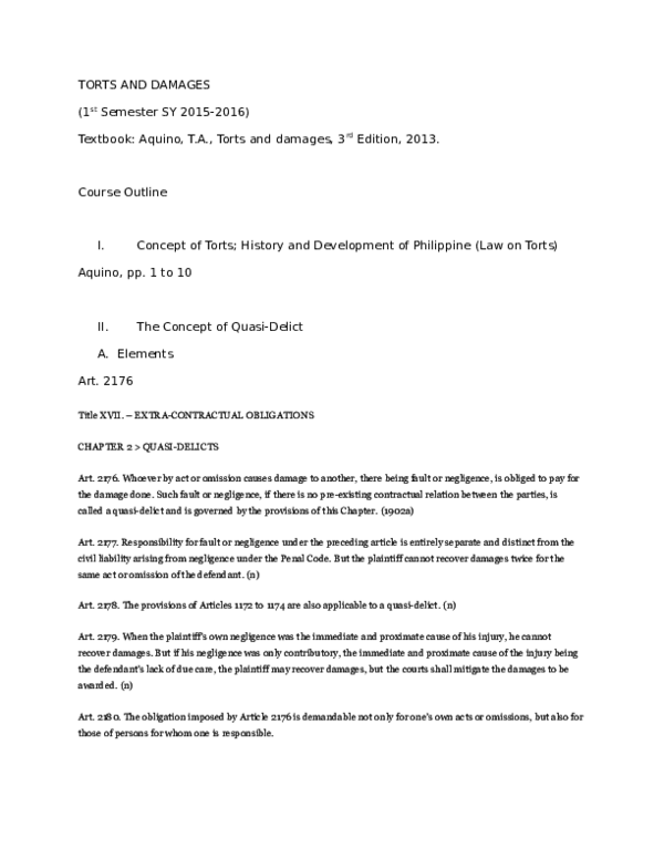 (DOC) Title XVII. – EXTRA-CONTRACTUAL OBLIGATIONS