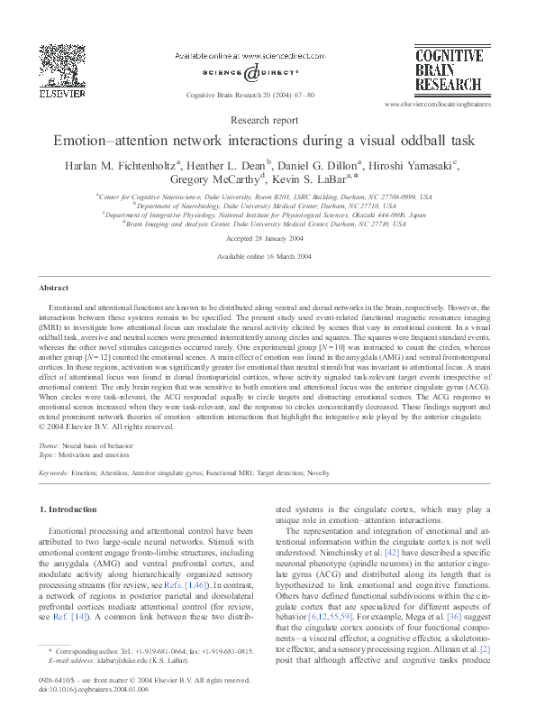(PDF) Emotion–attention network interactions during a visual oddball task