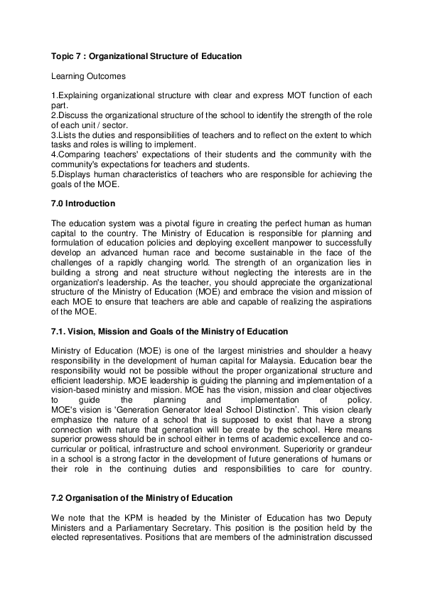 (PDF) Topic 7 : Organizational Structure of Education Learning Outcomes