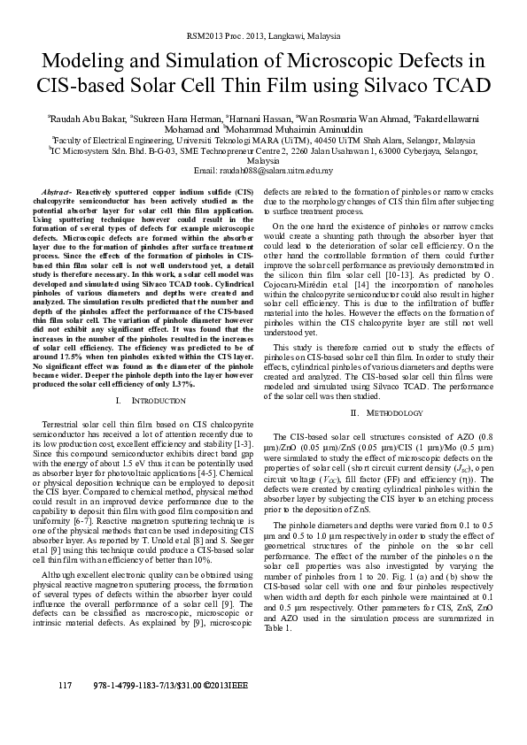 (PDF) Modeling and simulation of microscopic defects in CIS-based solar ...