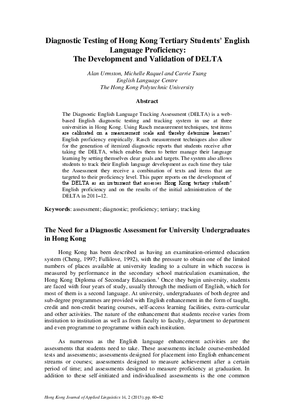 (PDF) Diagnostic Testing of Hong Kong Tertiary Students’ English ...