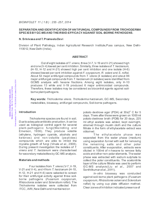(PDF) SEPARATION AND IDENTIFICATION OF ANTIFUNGAL COMPOUNDS FROM TRICHODERMA SPECIES BY GC-MS ...