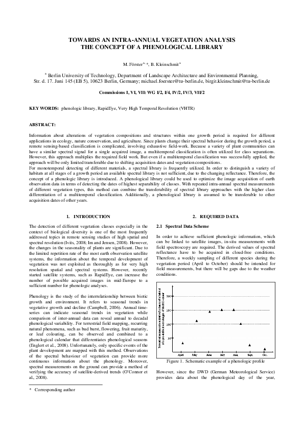 (PDF) TOWARDS AN INTRA-ANNUAL VEGETATION ANALYSIS THE CONCEPT OF A PHENOLOGICAL LIBRARY