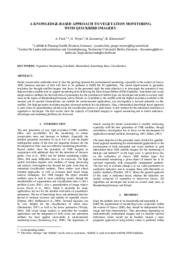 (PDF) A KNOWLEDGE-BASED APPROACH TO VEGETATION MONITORING WITH QUICKBIRD IMAGERY