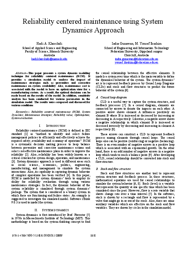 Reliability centered maintenance using system dynamics approach