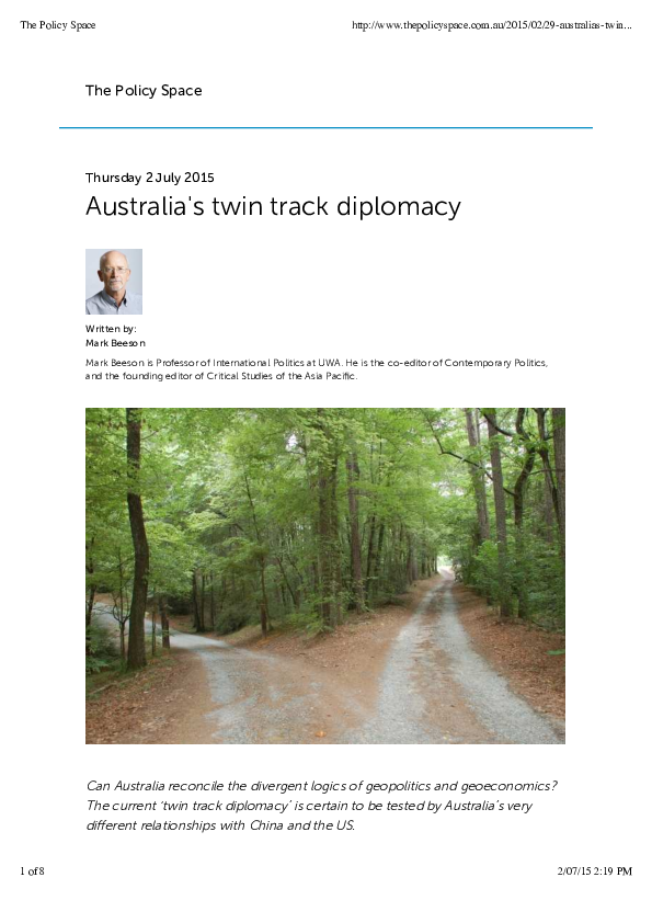 (PDF) Australia's twin track diplomacy
