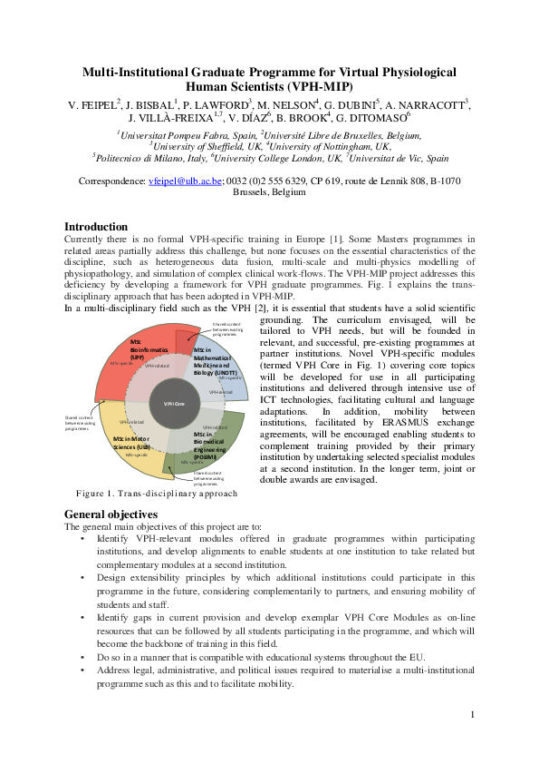 (PDF) Multi-Institutional Graduate Programme for Virtual Physiological Human Scientists (VPH-MIP)