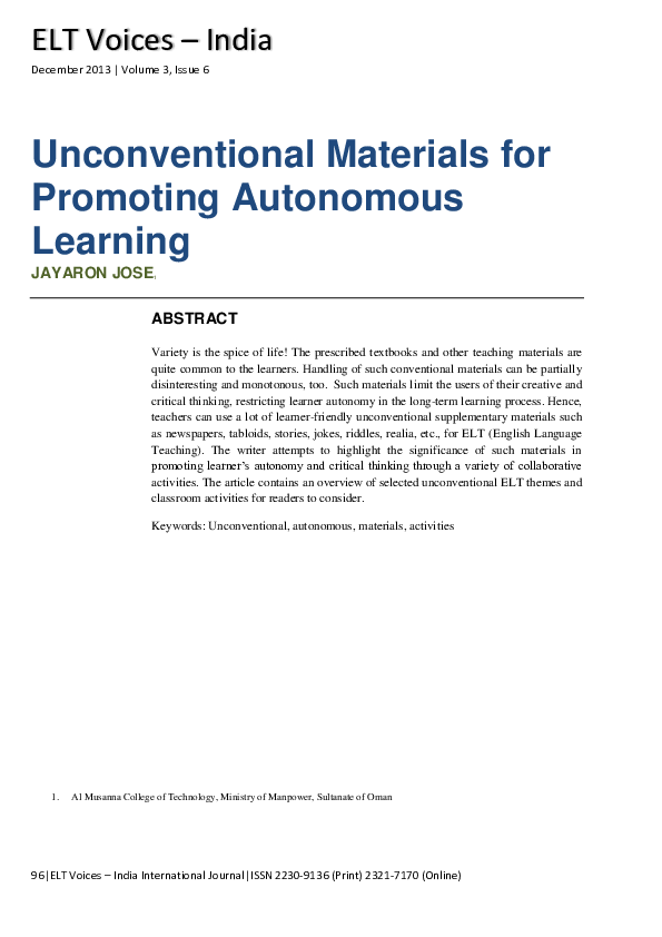 (PDF) Unconventional Materials for Promoting Autonomous Learning
