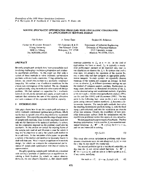 Pdf Solving Stochastic Optimization Problems With Stochastic Constraints An Application In