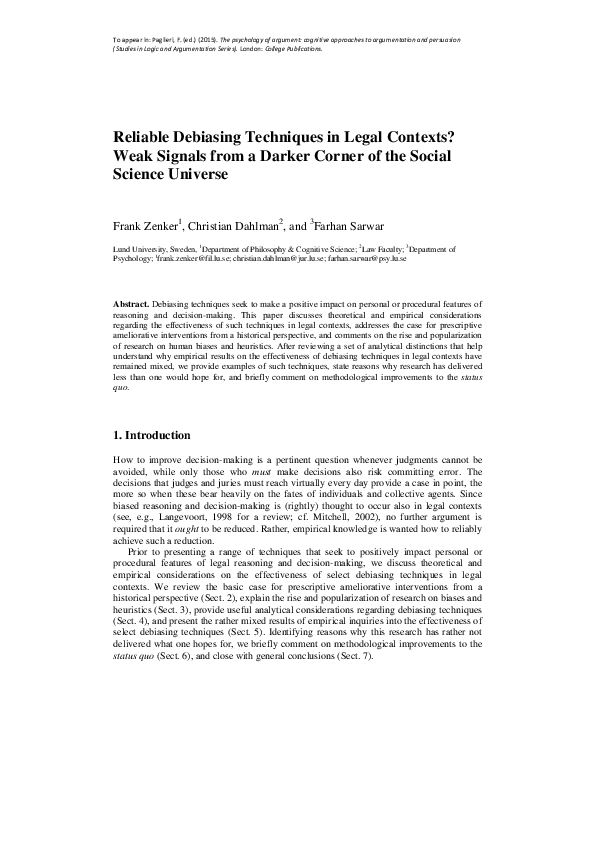 (PDF) Reliable Debiasing Techniques in Legal Contexts? Weak Signals ...