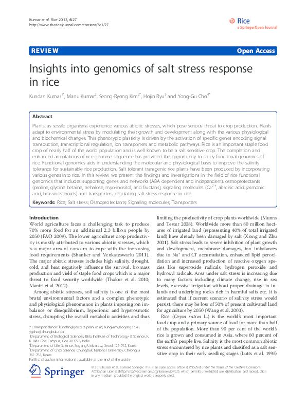 (PDF) Insights into genomics of salt stress response in rice