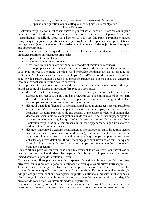 (PDF) Définition positive et privative du concept de vécu pour l ...