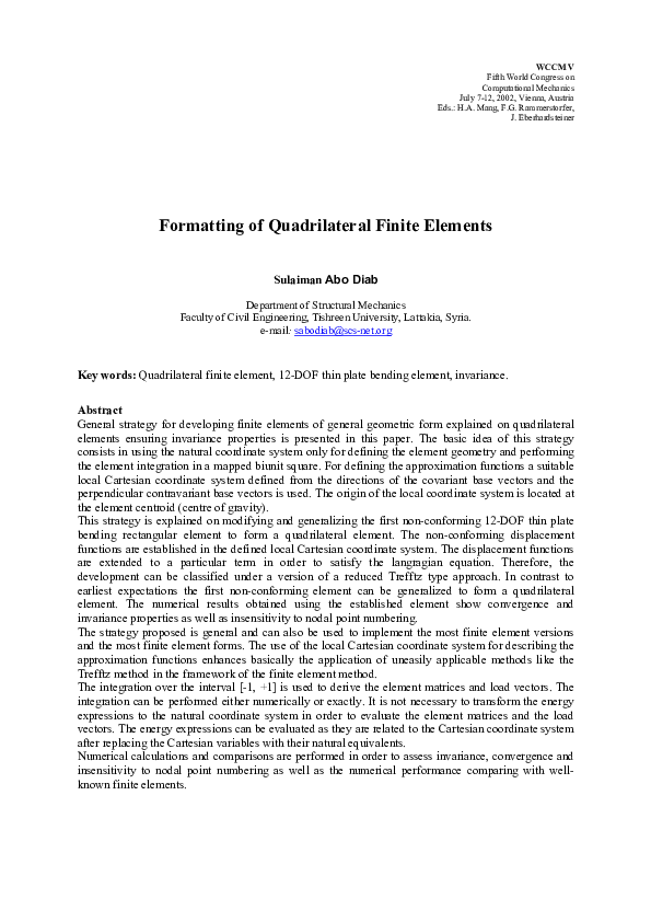 Pdf Formatting Of Quadrilateral Finite Elements