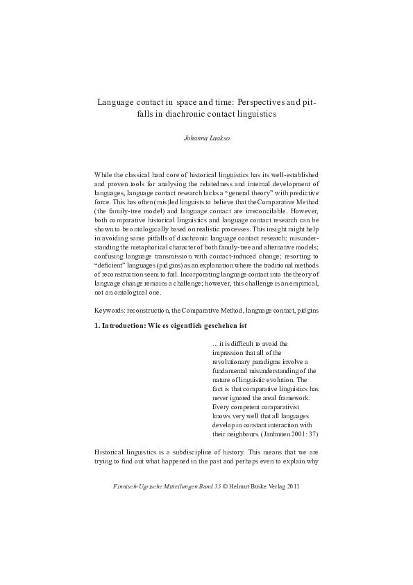 (PDF) Language contact in space and time: Perspectives and pitfalls in ...