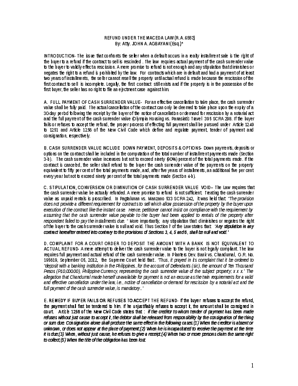 (DOC) REFUND UNDER MACEDA LAW