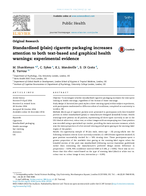 (PDF) Standardised (plain) cigarette packaging increases attention to ...