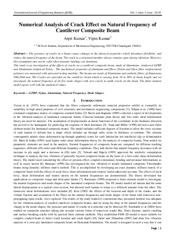 Numerical Analysis Of Crack Effect On Natural Frequency Of Cantilever Composite Beam