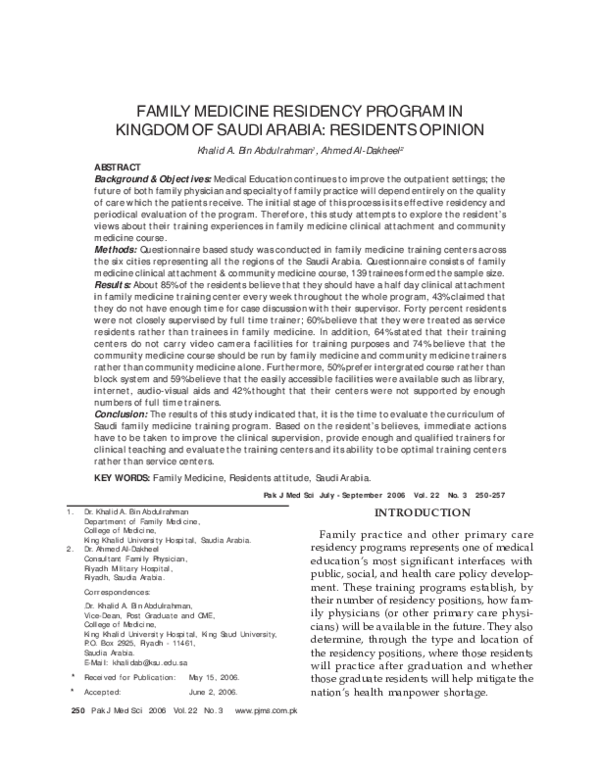 (PDF) FAMILY MEDICINE RESIDENCY PROGRAM IN KINGDOM OF SAUDI ARABIA ...
