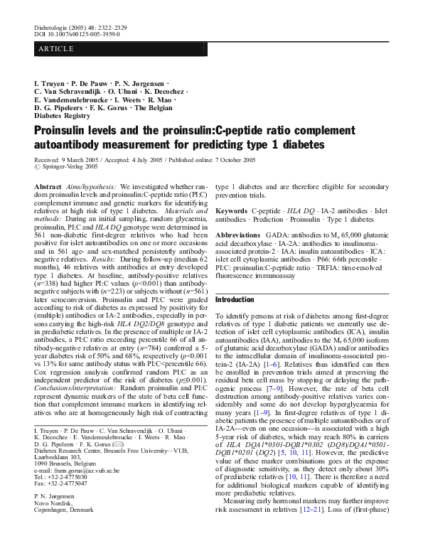 (PDF) Proinsulin levels and the proinsulin:c-peptide ratio complement autoantibody measurement ...