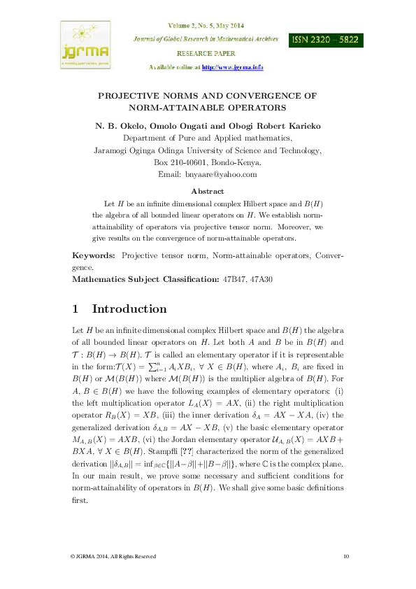 (PDF) PROJECTIVE NORMS AND CONVERGENCE OF NORM-ATTAINABLE OPERATORS