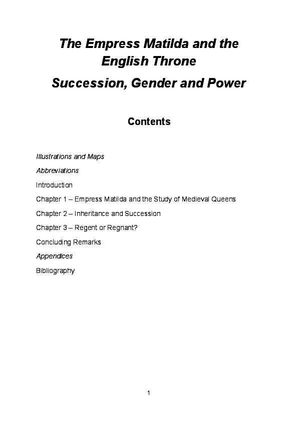 (DOC) Empress Matilda - a study of Succession, Gender & Power in the ...