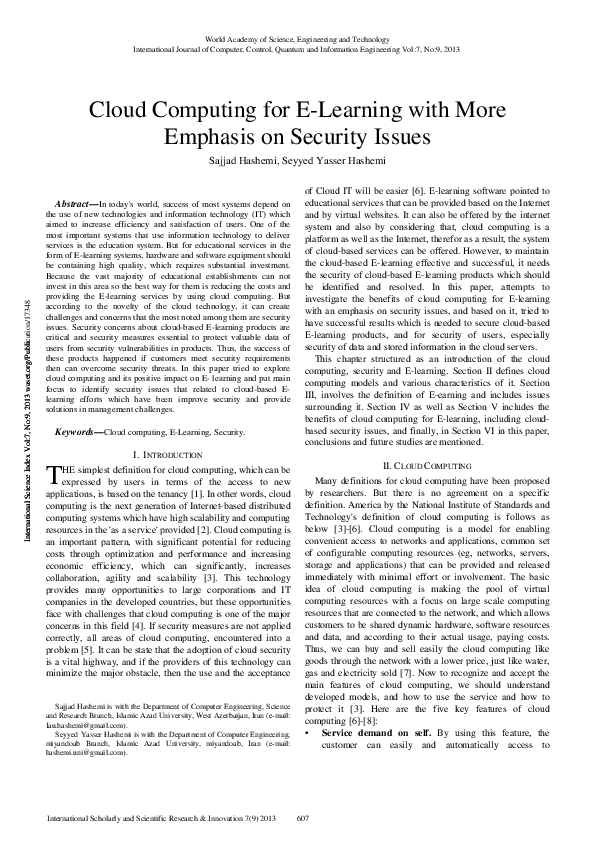 (PDF) Cloud Computing for E-Learning with More Emphasis on Security Issues