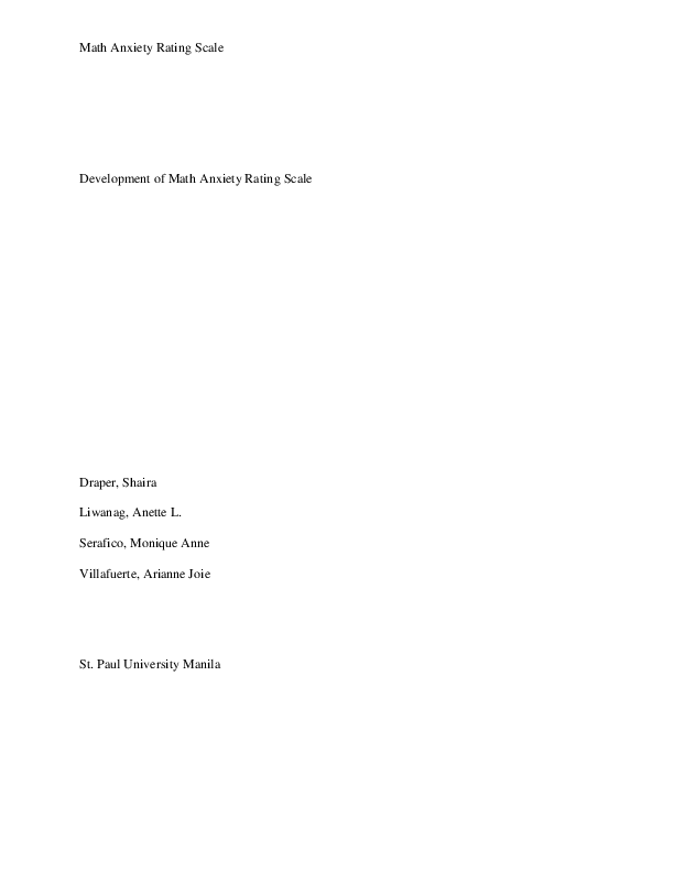 (PDF) Development of Math Anxiety Rating Scale