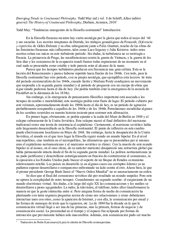 (DOC) Todd May: “Introducción: Tendencias emergentes de la filosofía ...