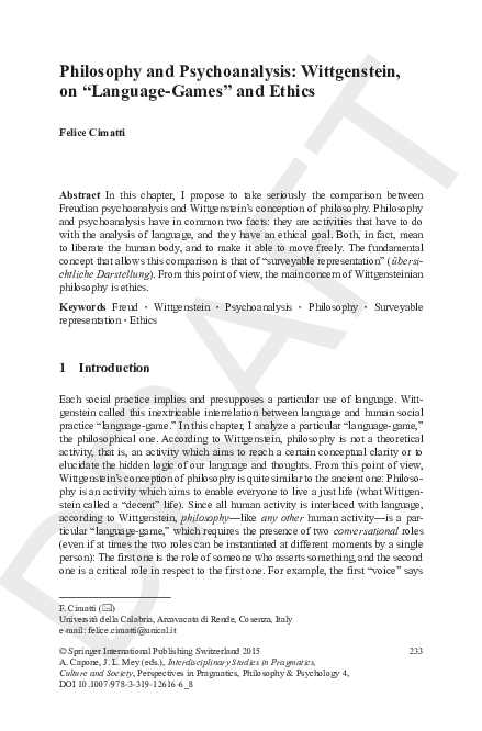 (PDF) Philosophy and Psychoanalysis: Wittgenstein, on “Language-Games ...