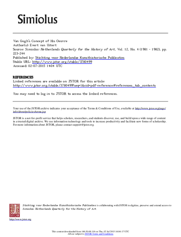 (PDF) Evert van Uitert, 'Van Gogh's concept of his oeuvre', Simiolus 12 ...