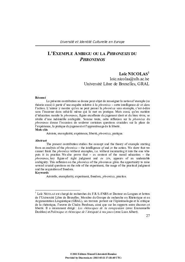 (PDF) L’exemple ambigu ou la phronèsis du phronimos