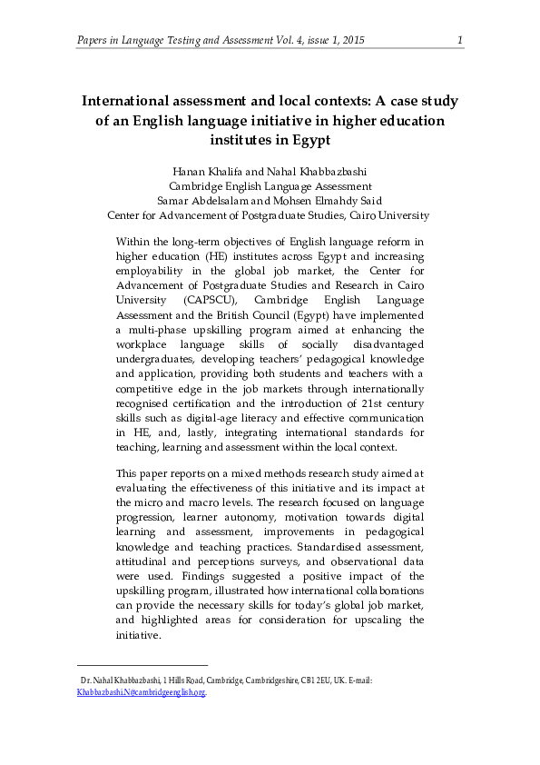 (PDF) International Assessment and Local Contexts: A Case Study of an ...