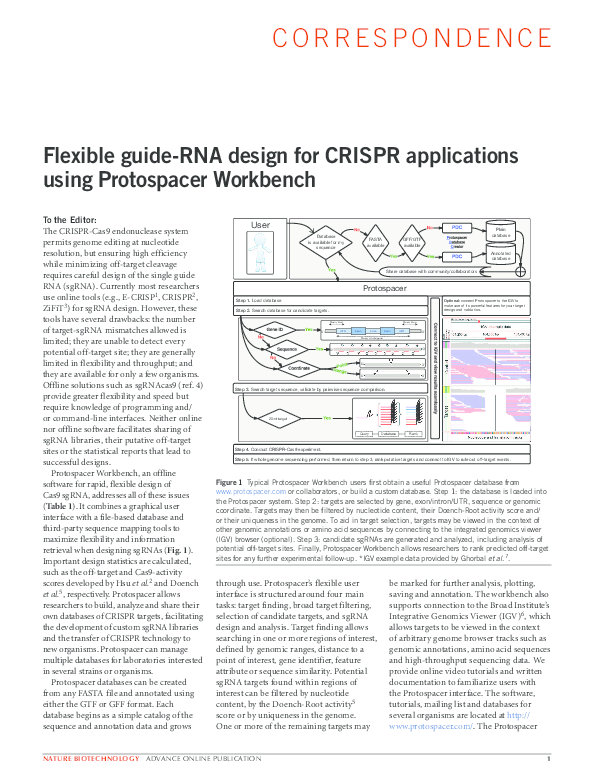 (PDF) Flexible guide-RNA design for CRISPR applications using Protospacer Workbench