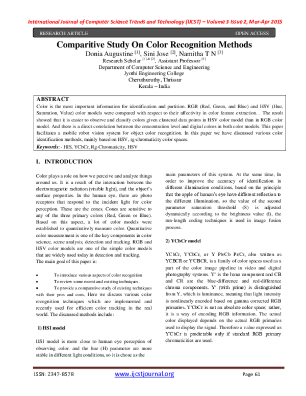 (PDF) Comparative study on color recognition methods