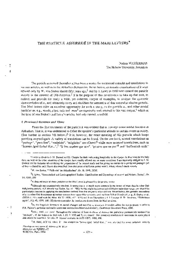 (PDF) The Particle assurre in the Mari Letters, 1994