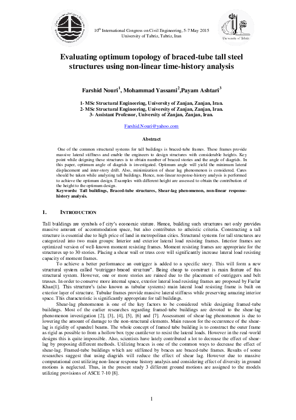 Pdf Evaluating Optimum Topology Of Braced Tube Tall Steel Structures