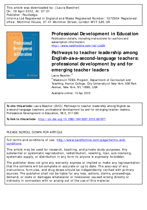 (PDF) Pathways to teacher leadership among English as a second language ...