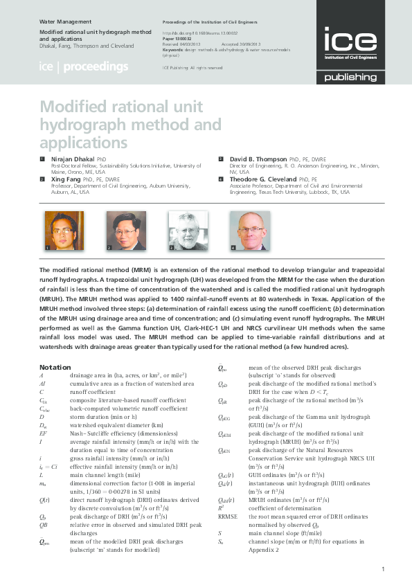 (PDF) Modified Rational Unit Hydrograph Method and Applications