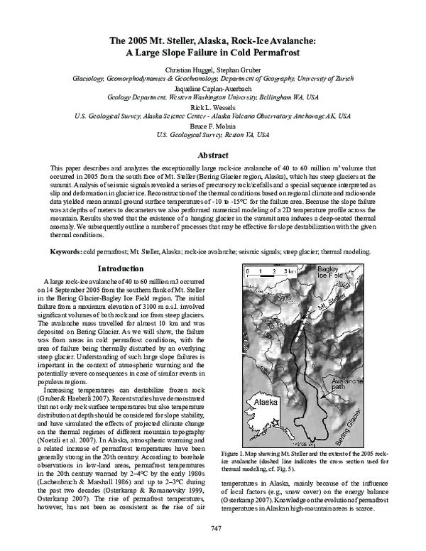 (PDF) The 2005 Mt. Steller, Alaska, Rock-Ice Avalanche: A Large Slope ...