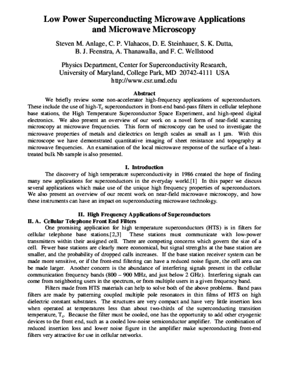 (PDF) Low Power Superconducting Microwave Applications and Microwave ...