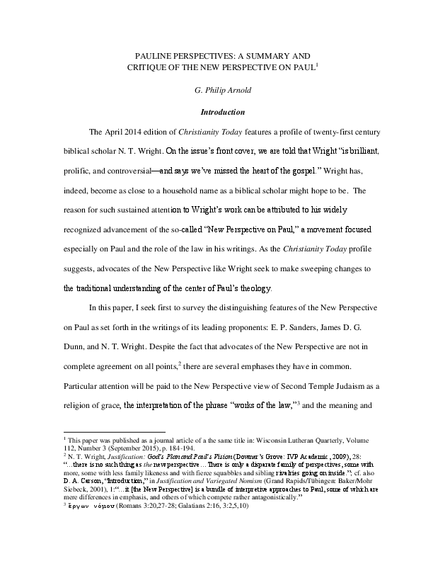 (PDF) The New Perspective on Paul - A Summary and Critique