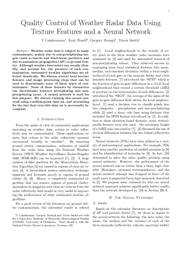 (PDF) Quality Control of Weather Radar Data Using Texture Features and ...