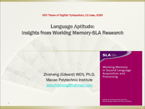 (PDF) Language Aptitude: Perspective from working memory-SLA research. Paper presented at the ...